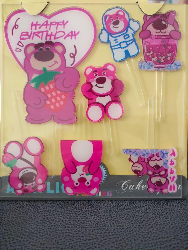 [Ready Stock] Disney Lotso Strawberry Bear Acrylic Cake & Cupcakes ...
