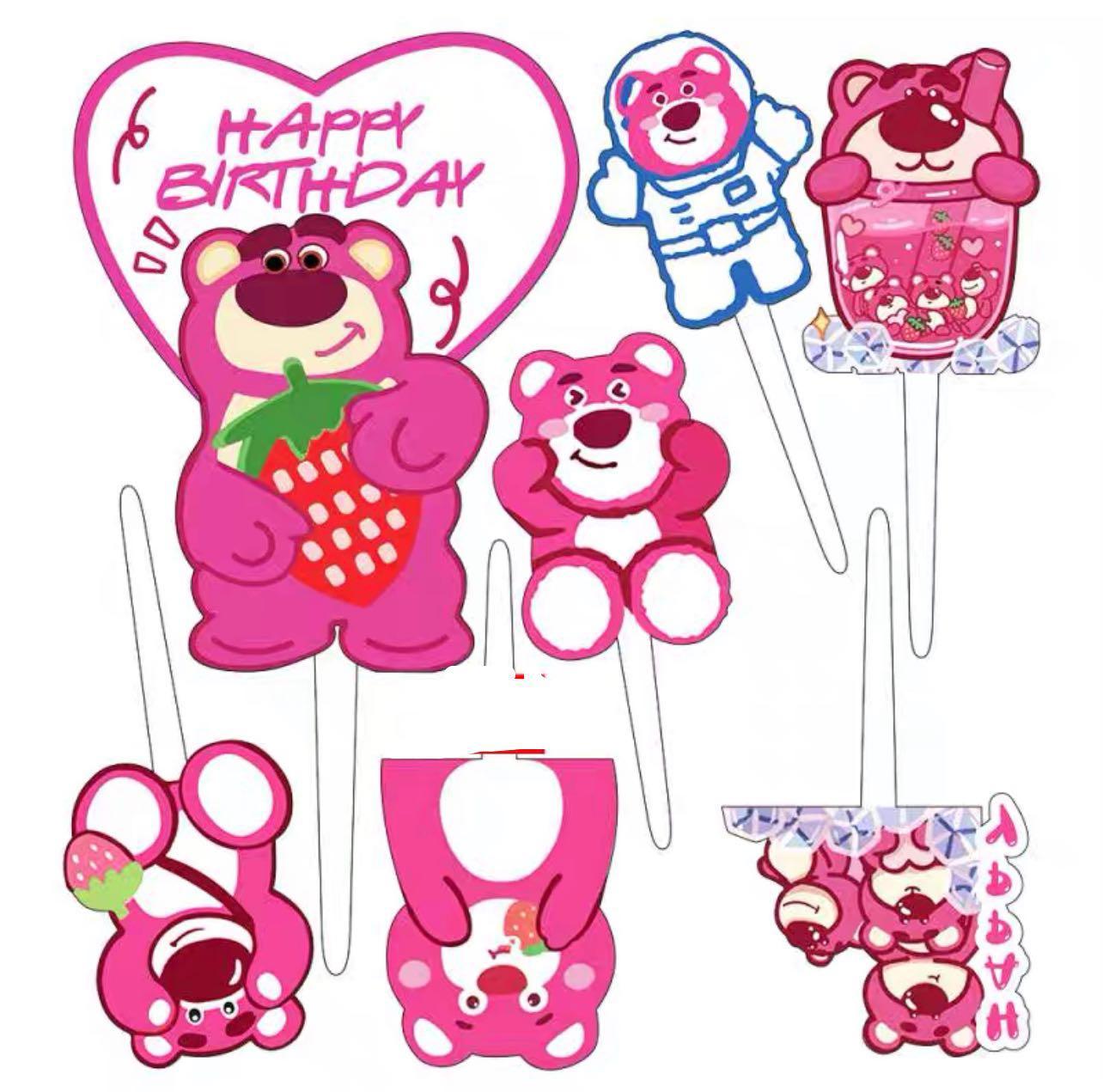 [Ready Stock] Disney Lotso Strawberry Bear Acrylic Cake & Cupcakes ...