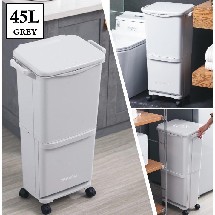 Woodles Large 2-Tier Sorting Bin Lid★360° Wheel★Kitchen Rubbish Garbage ...