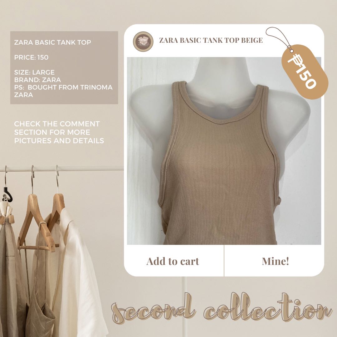 ZARA Basic Top Beige, Women's Fashion, Tops, Sleeveless on Carousell