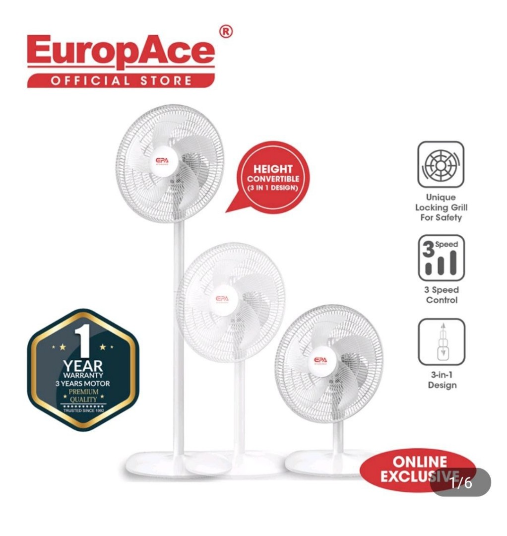 Europace ESF 3140V 14 inch 3 in 1 STAND FAN / TATAMI FAN / DESK FAN - 3 ...
