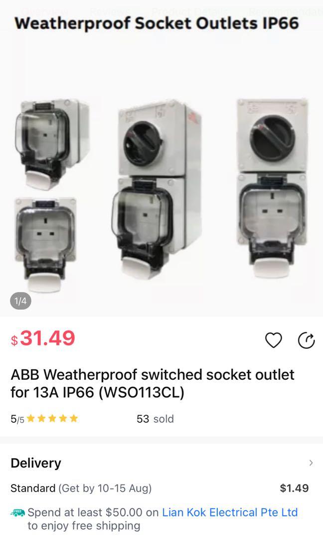 ABB weatherproof power socket, Furniture & Home Living, Home ...