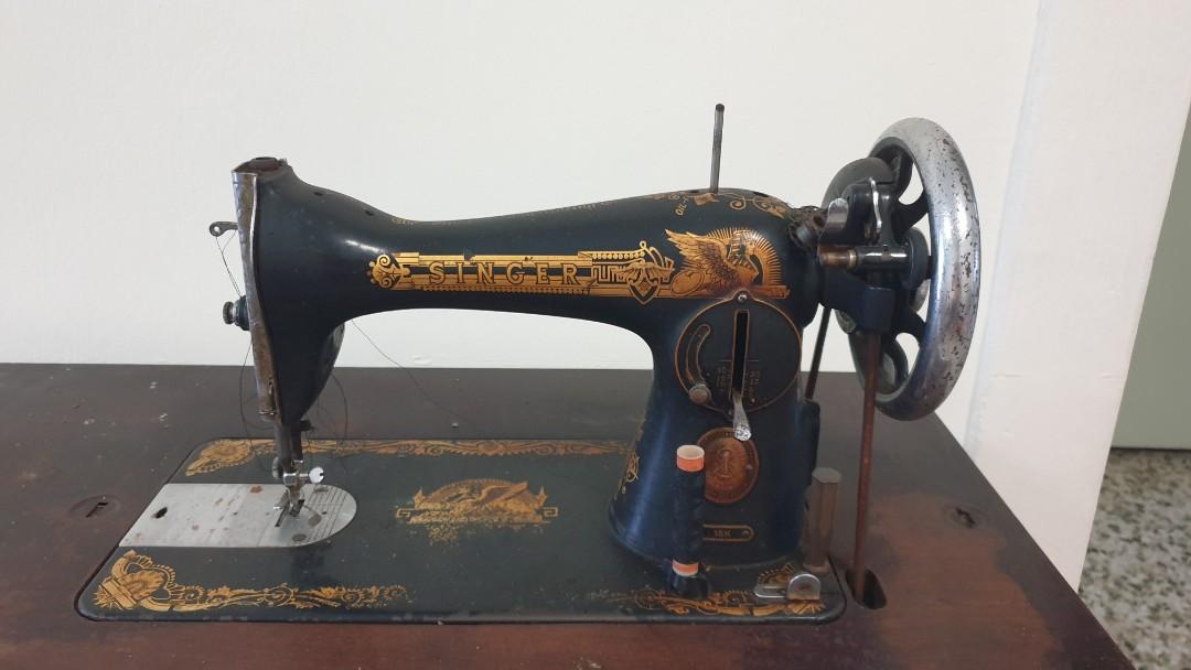 Antique Old school manual sewing machine (Singer), Furniture & Home ...