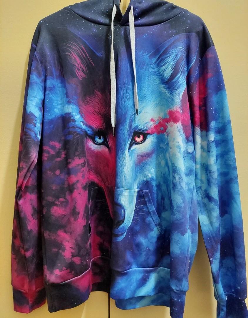 Blue and Purple Ice Fire Wolf Hoodie, Men's Fashion, Coats, Jackets and ...