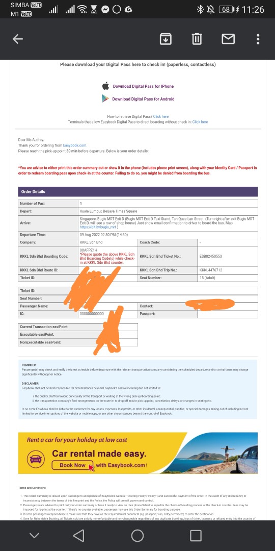 Bus Kul(Berjaya TS) to Sg (Bugismrt), Tickets & Vouchers, Local ...