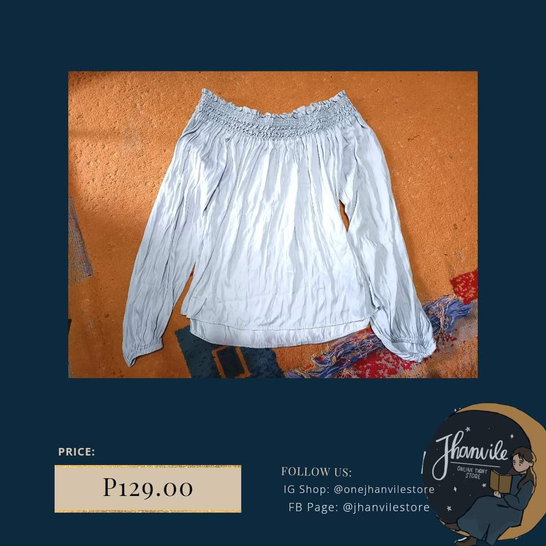 Cottagecore light blue off-shoulder top, Women's Fashion, Tops, Blouses ...