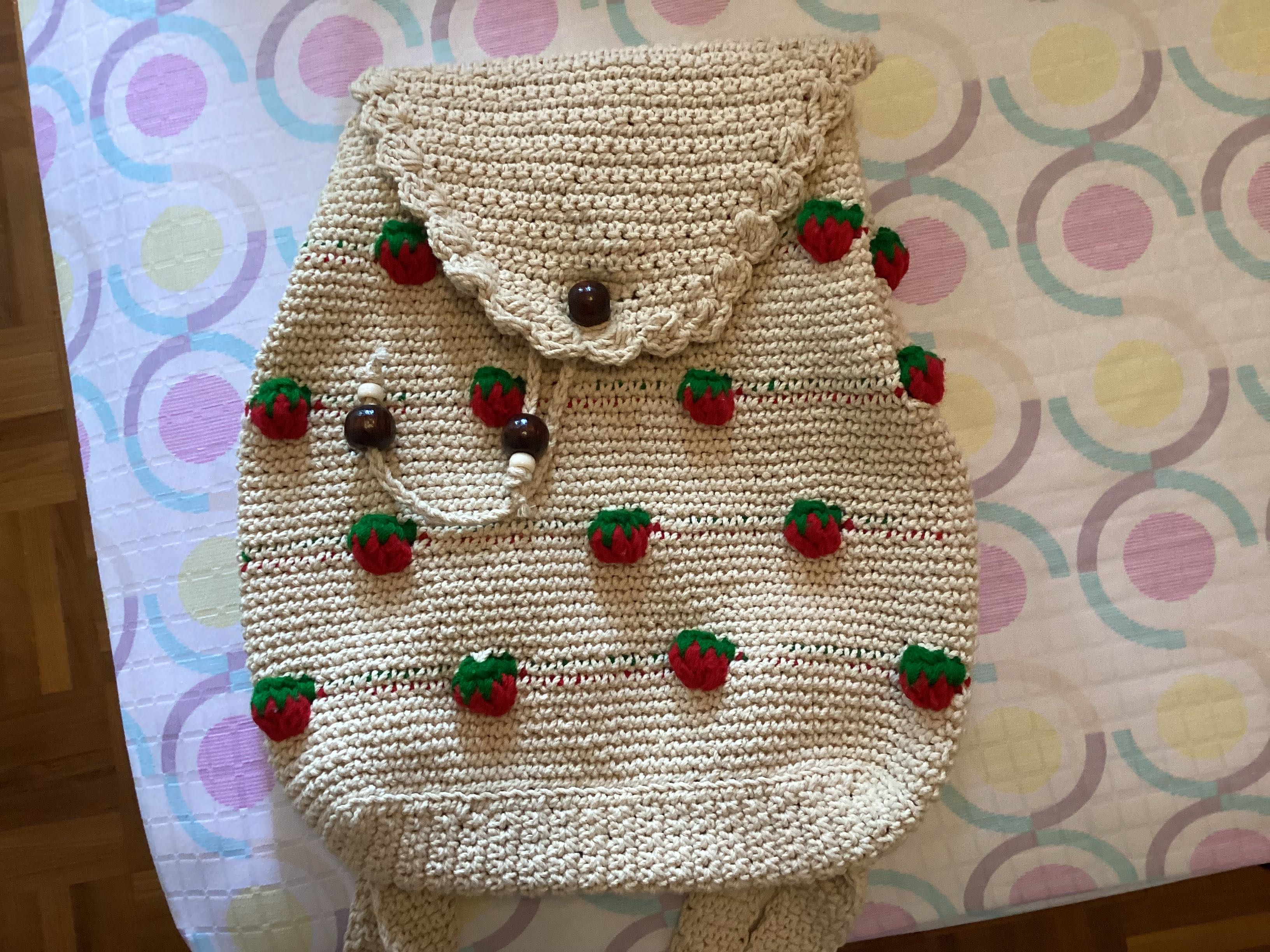 Cottagecore-Style Strawberry Knit Backpack, Women's Fashion, Bags ...