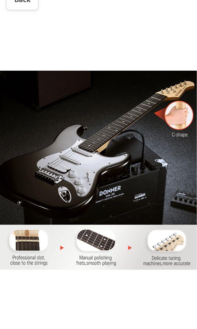 Donner DST-100B 39 Inch Electric Guitar Beginner Kit Solid Body Full ...