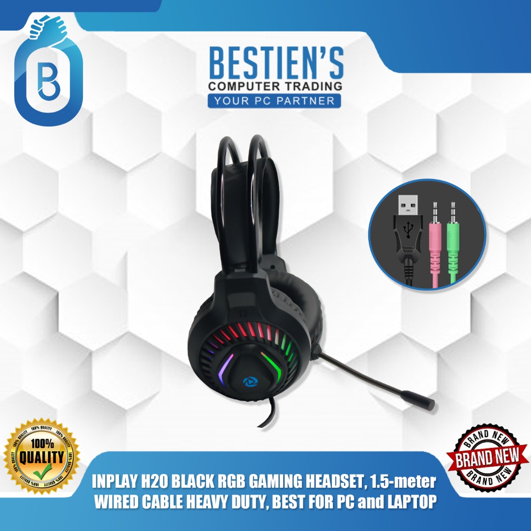 INPLAY H20 BLACK RGB GAMING HEADSET, 1.5-meter WIRED CABLE HEAVY DUTY ...