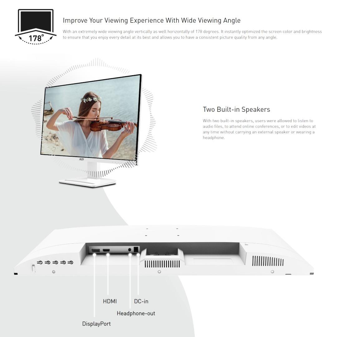 MSI PRO MP273W 27" FHD 75Hz 5ms GTG, FreeSync, 8 bit IPS W-LED Backlit ...