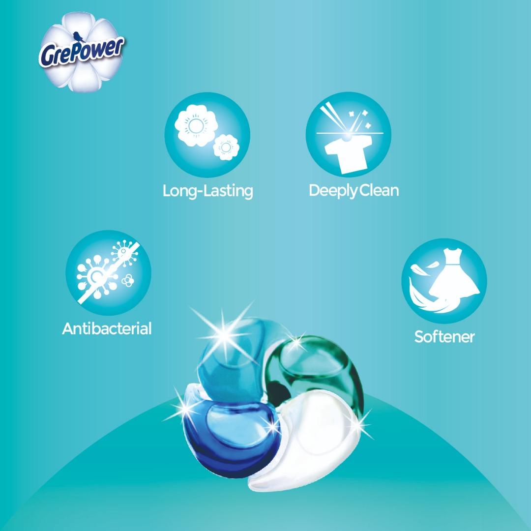 [New Arrival] GrePower 4 in 1 Multifunctional Laundry Pods x 50 Pods, Furniture & Home Living ...