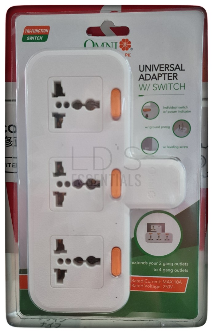 Omni Multiple socket extension adapter with individual switch 3-gang ...