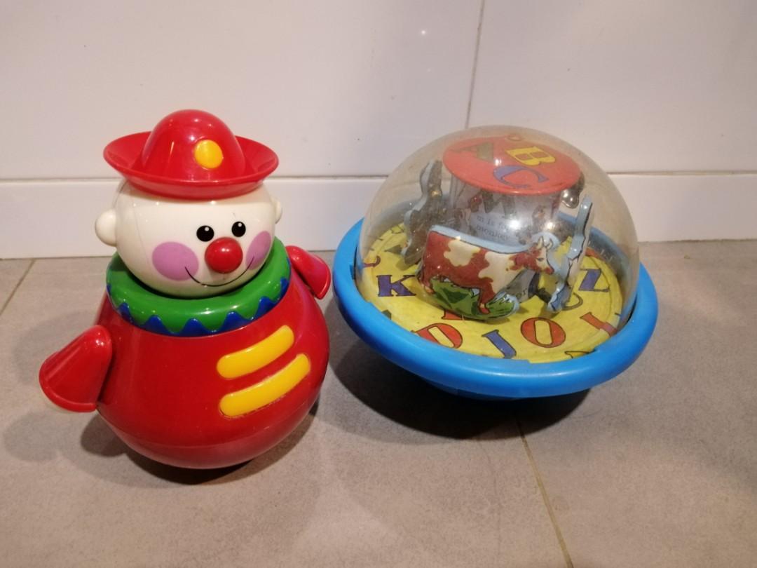 Original Tolo Rare Roly Poly Chime Clown + FREE ABC Animal Farm Roly ...