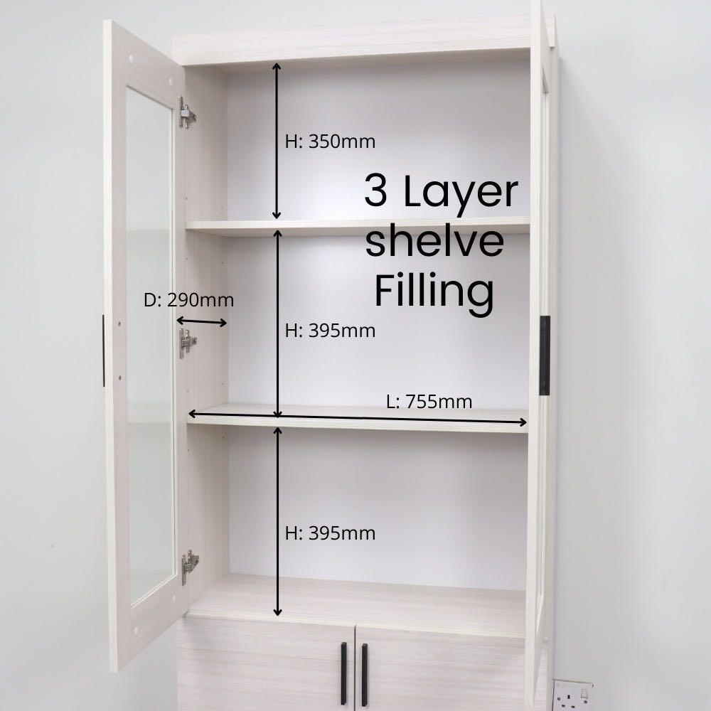 ROAM Rak Buku Bookshelf 4 Door Display Cabinet Glass 4 Pintu Almari ...
