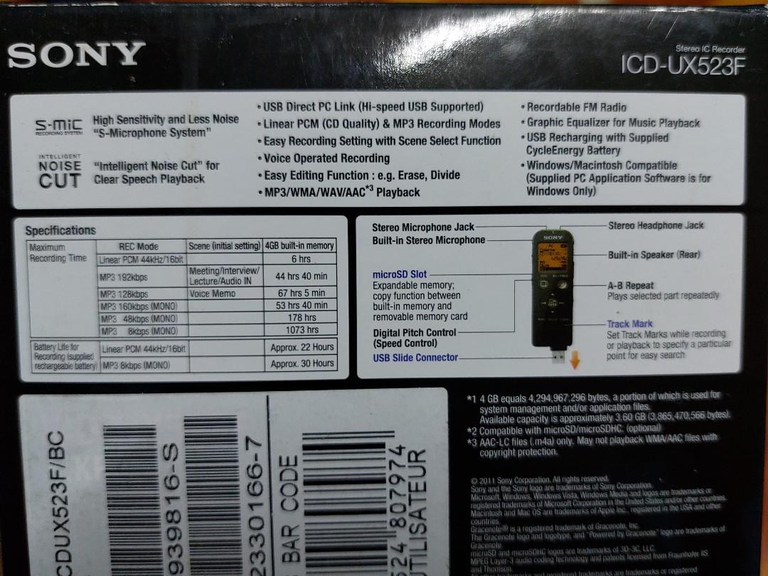 Sony Stereo IC Recorder ICD-UX523F, Audio, Voice Recorders on Carousell