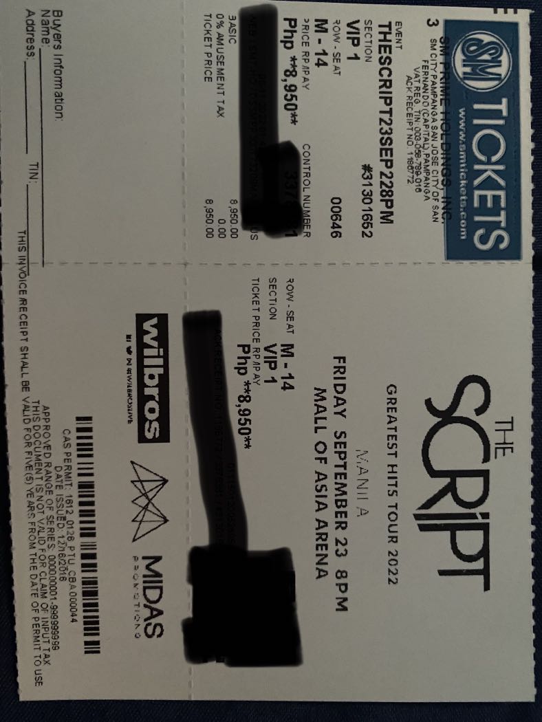 THE SCRIPT VIP CONCERT TICKET, Tickets & Vouchers, Event Tickets on ...