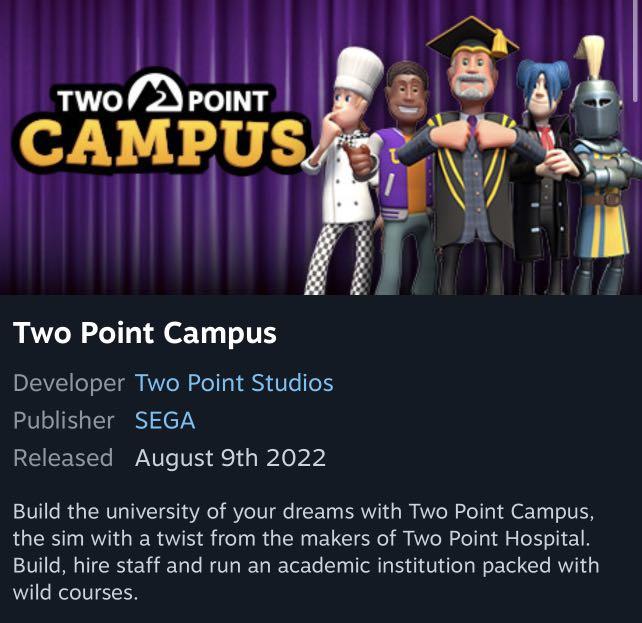 Two Point Campus (PC Steam), Video Gaming, Video Games, Others on Carousell