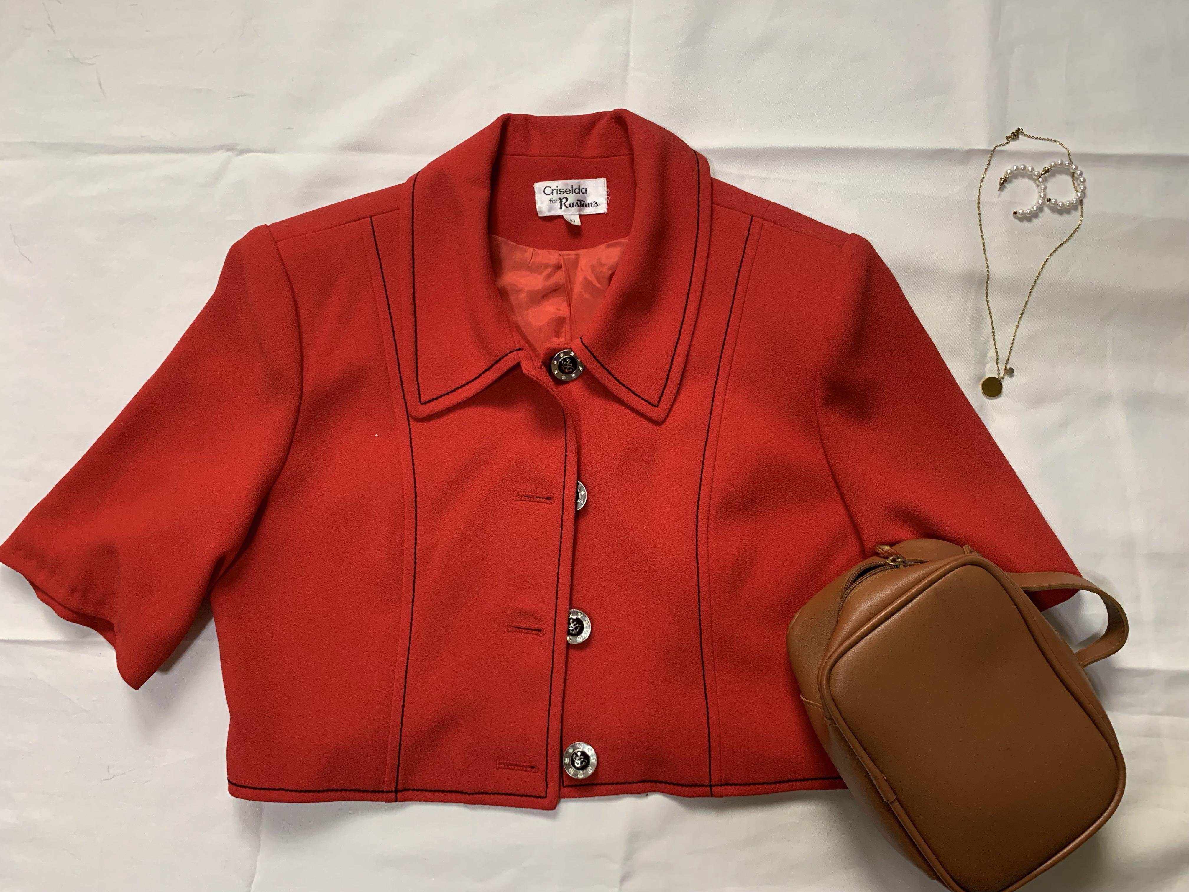 Vintage Red Cropped Blazer for Women, Women's Fashion, Coats, Jackets ...