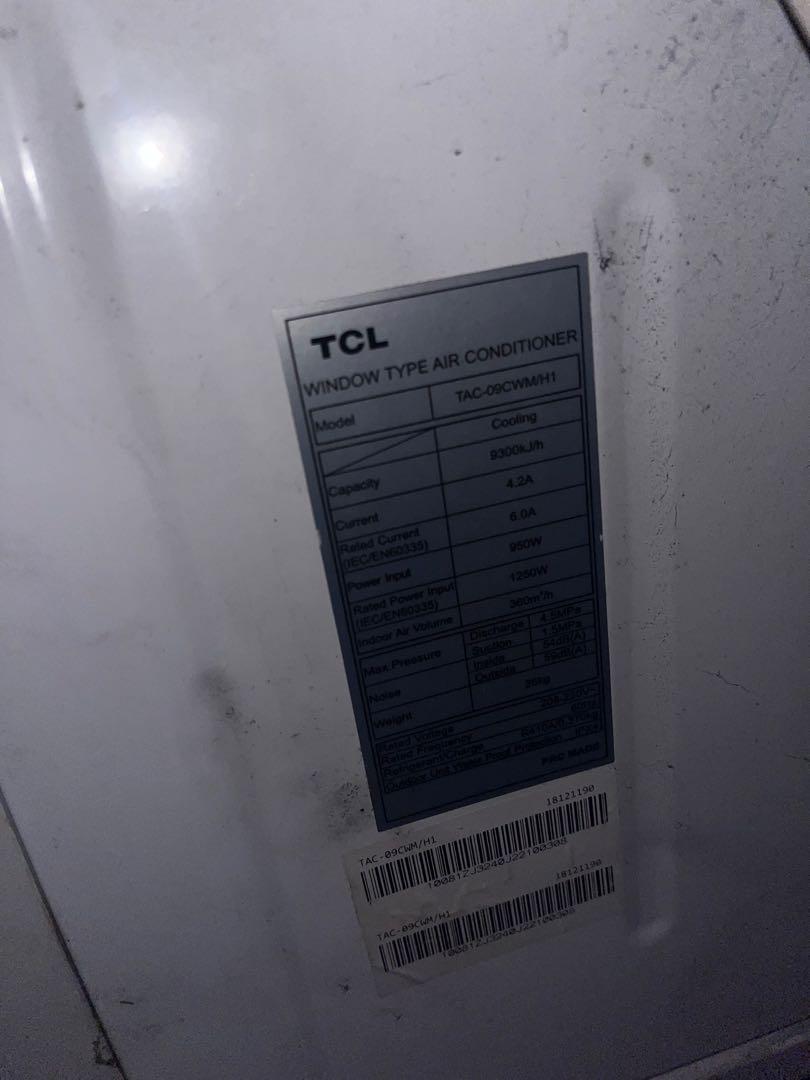 Aircon Window Type 1Hp (TCL brand), TV & Home Appliances, Air ...