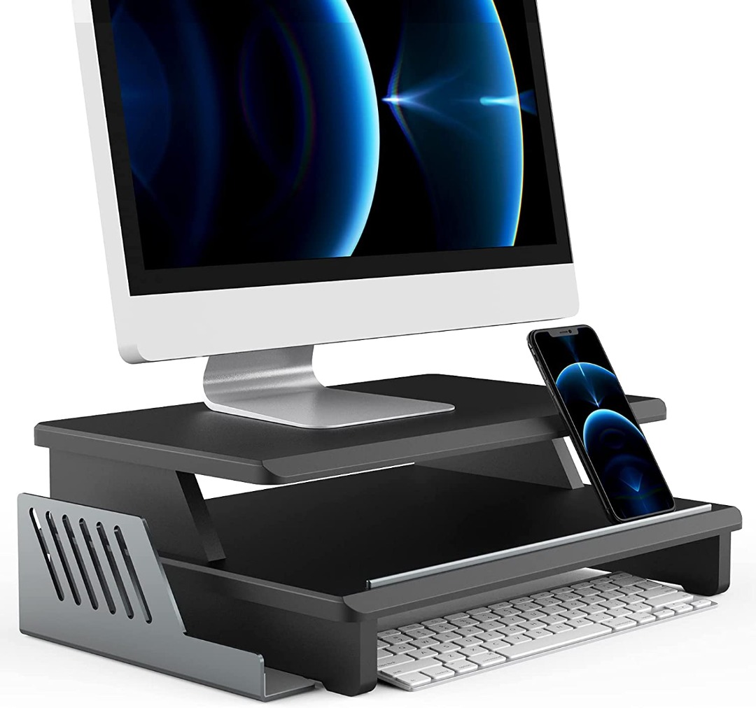 AU MiiKARE 2 Tiers Monitor Riser with Vertical Laptop Stand - Black ...