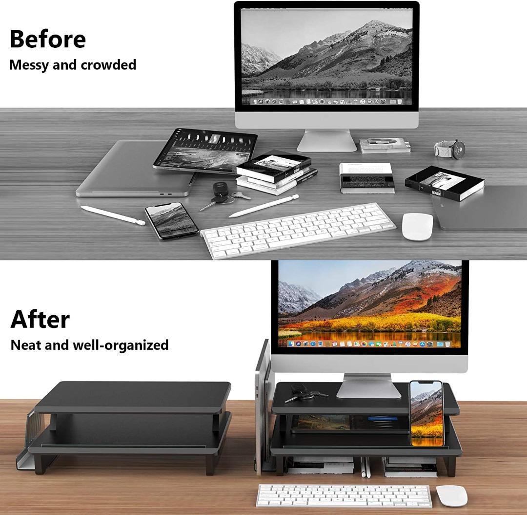 AU MiiKARE 2 Tiers Monitor Riser with Vertical Laptop Stand - Black ...