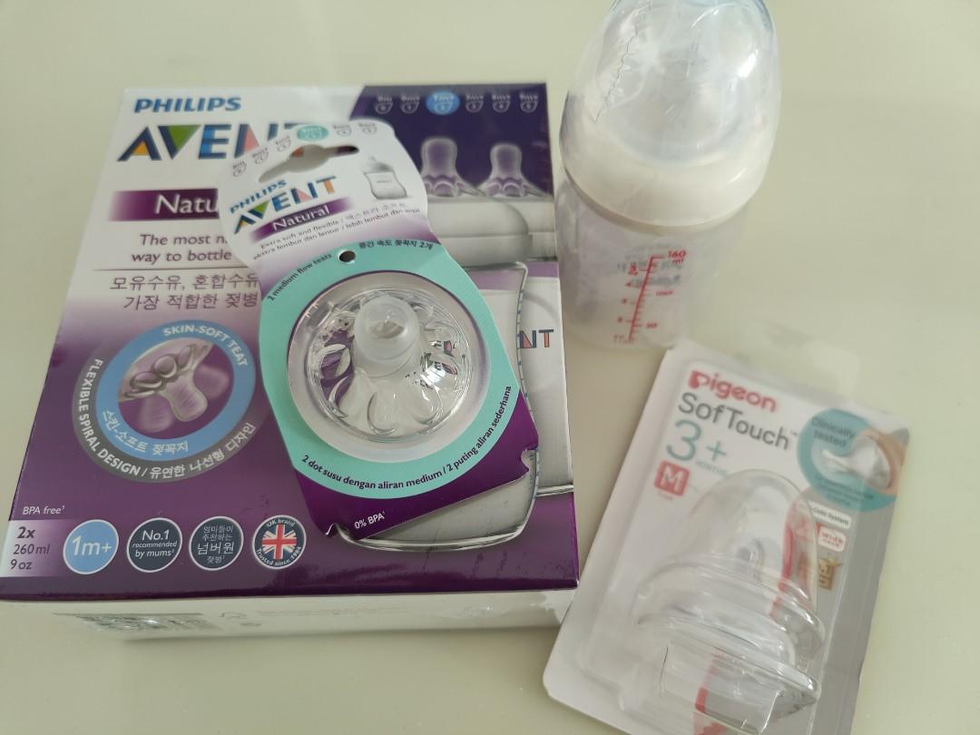 Avent twin pack + Pigeon bottle, Babies & Kids, Nursing & Feeding ...