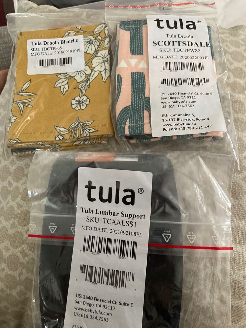 BNIB Tula droola x 2 and lumbar support, Babies & Kids, Bathing ...