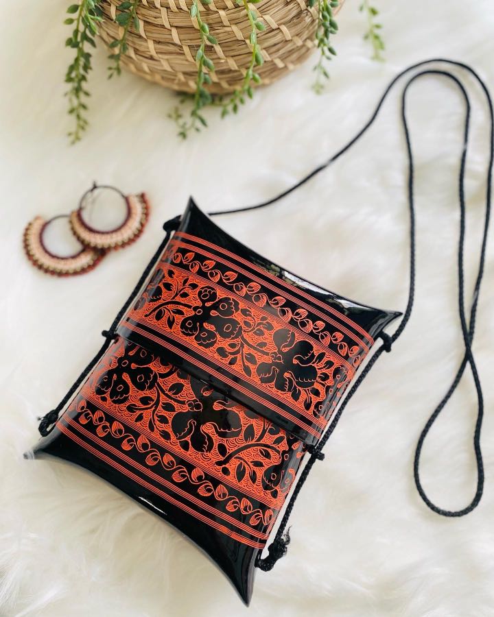 Burmese lacquerware sling bag~ eye catching, unique, fun, Women's ...