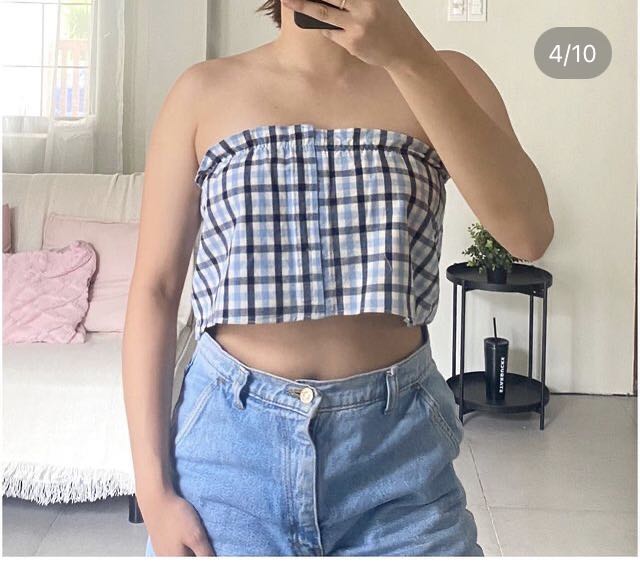 Checkered tube (reworked), Women's Fashion, Tops, Sleeveless on Carousell