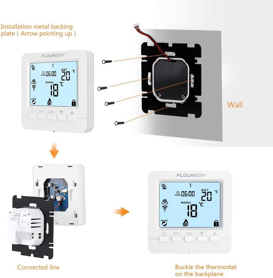 FLOUREON WiFi Electric Heating Thermostat Programmable Thermostat APP ...