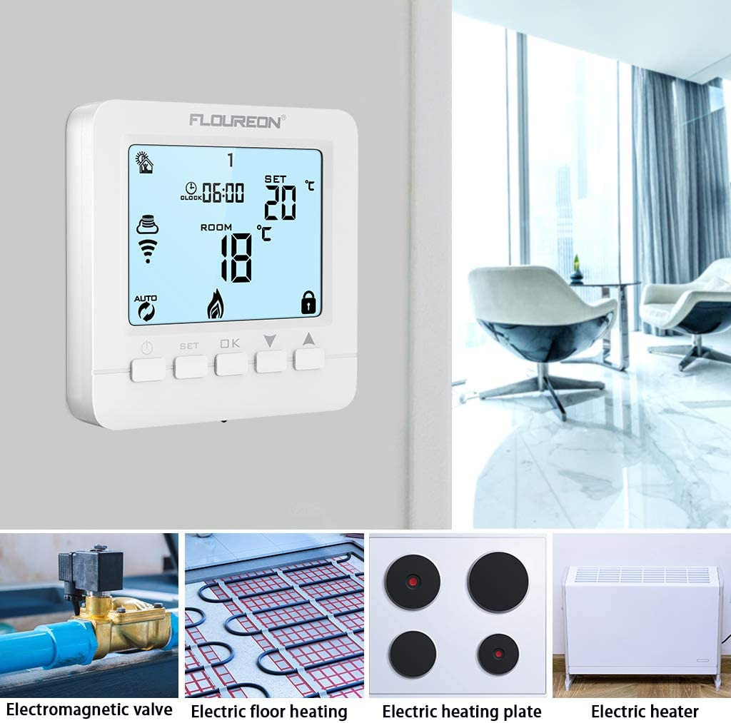 FLOUREON WiFi Electric Heating Thermostat Programmable Thermostat APP ...