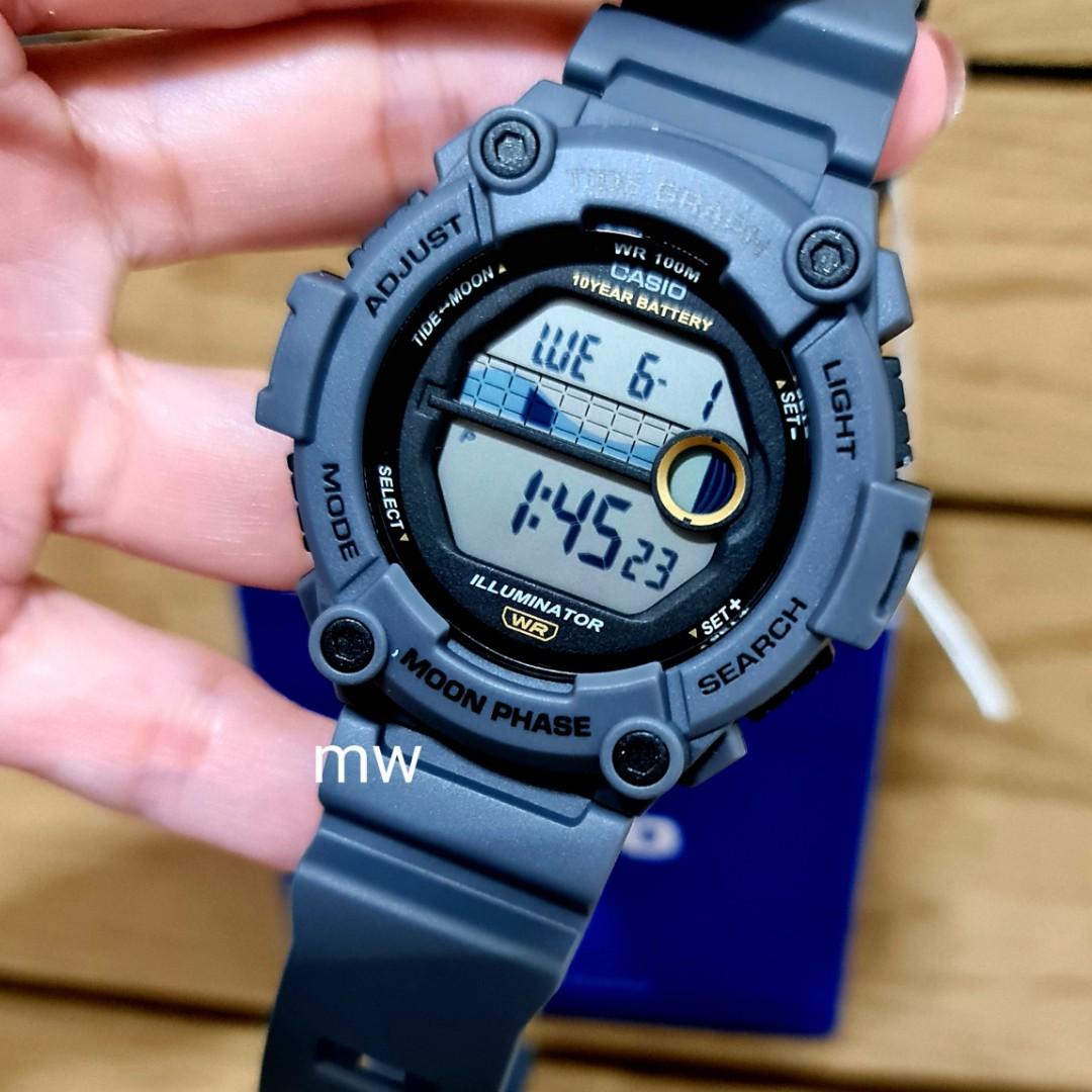 Original Casio Men's 100m tide graph moon data 10 years battery LED ...