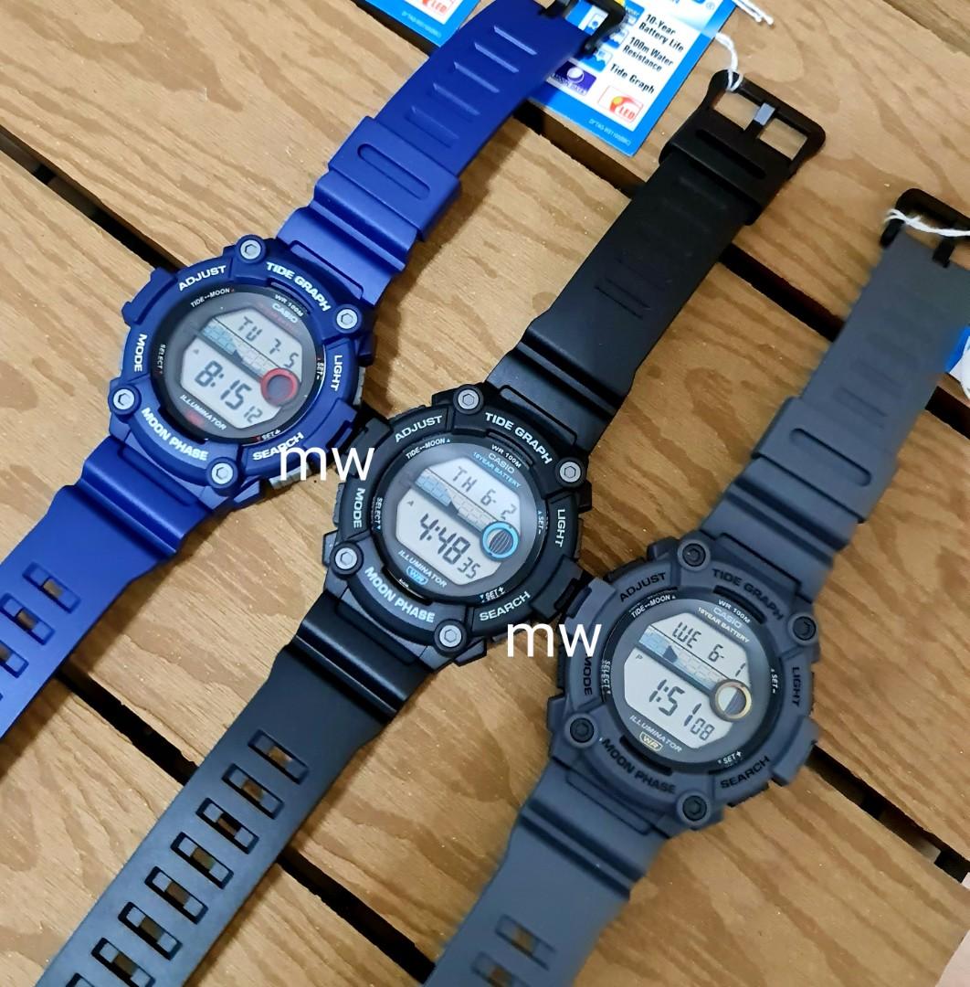 Original Casio Men's 100m tide graph moon data 10 years battery LED ...