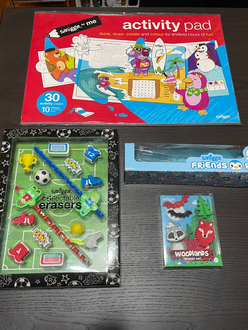 Smiggle set - activity book, erasers / pencil sets / ruler, Hobbies ...