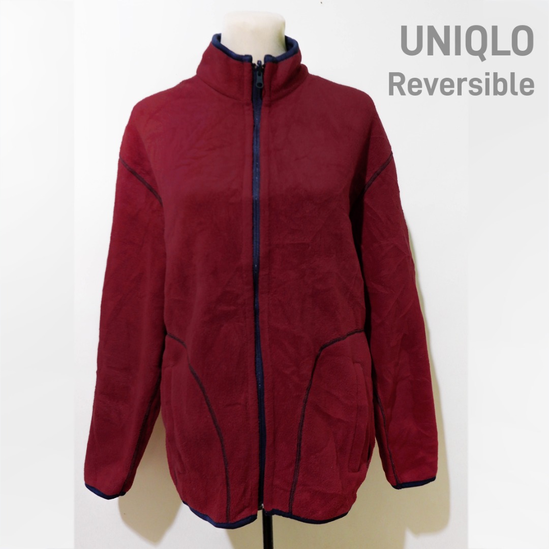 UNIQLO Reversible Red Blue Thick Fleece Full-Zip Winter Jacket, Men's ...