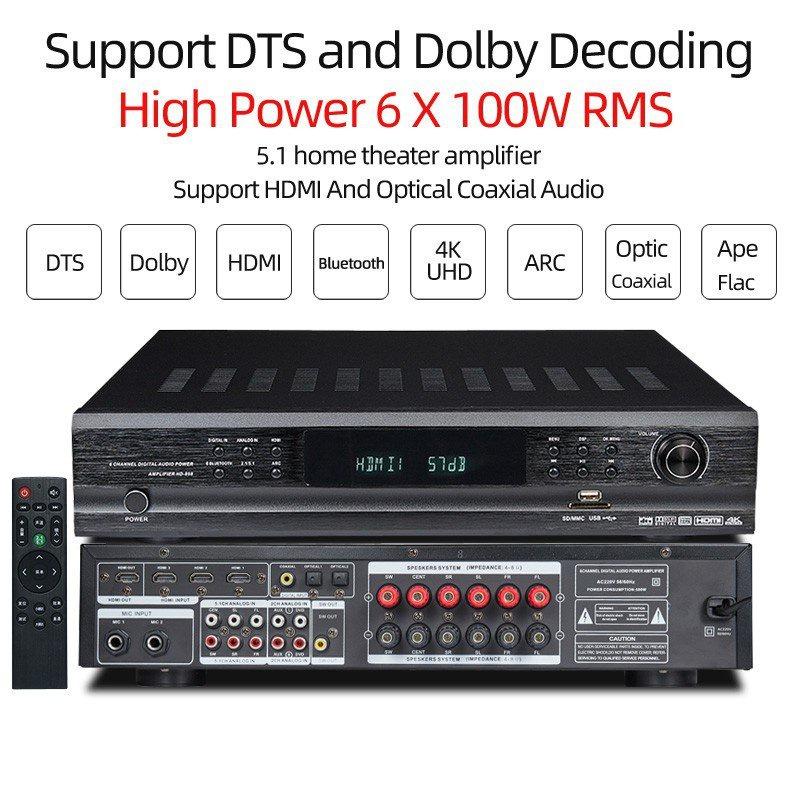 600W high power 5.1 Home Theater Amplifier Support Dolby DTS, ARC and ...