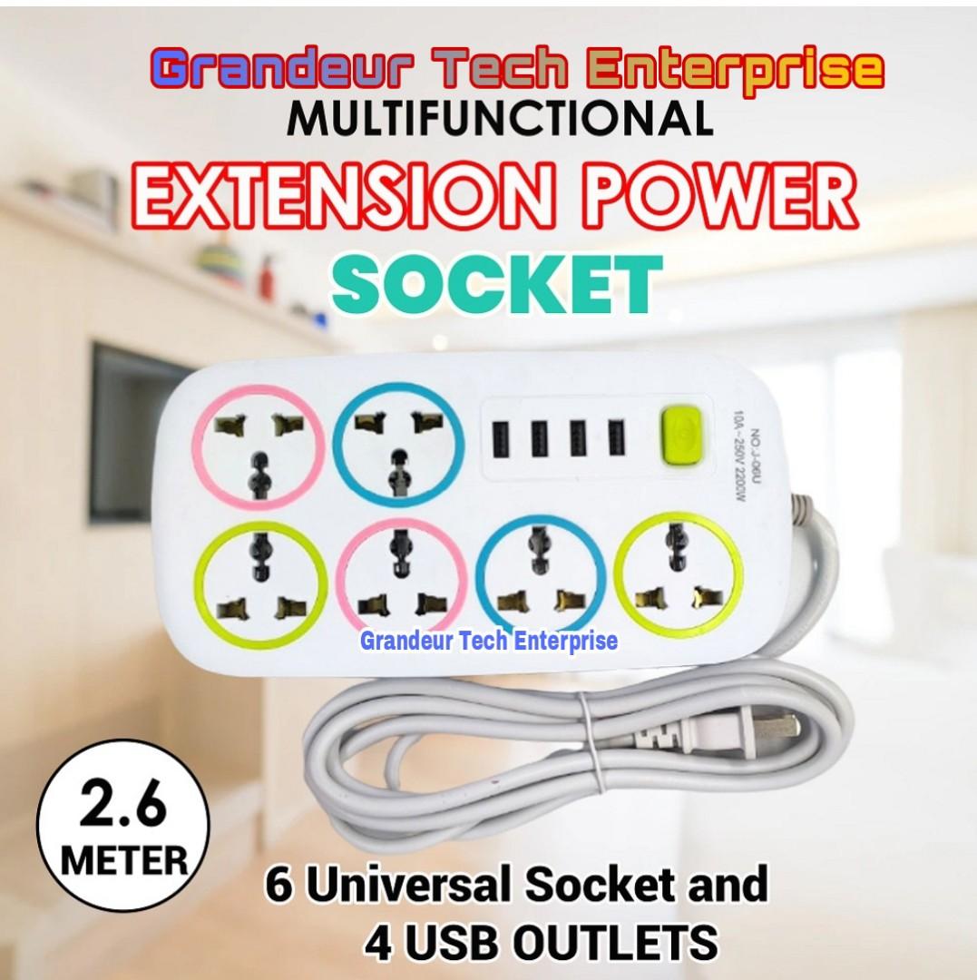 6 Power Socket Power Strips Socket Plug Universal Socket with 4 USB ...
