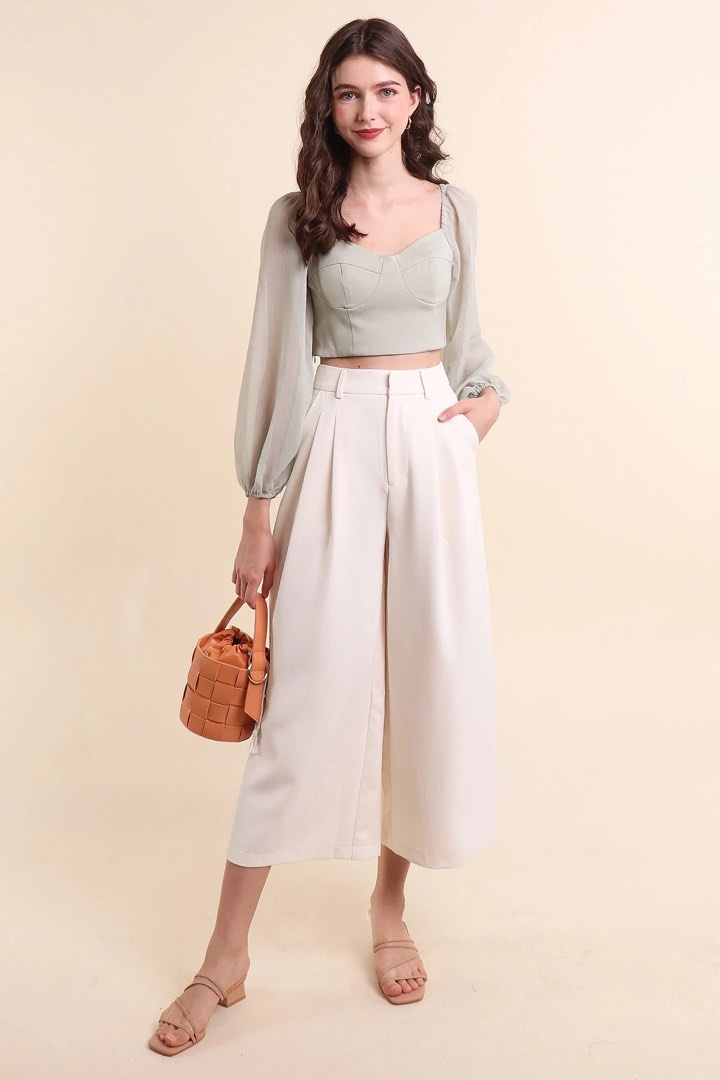 ALVIE WIDE-LEGGED PANTS IN IVORY CREAM, Women's Fashion, Bottoms, Other ...