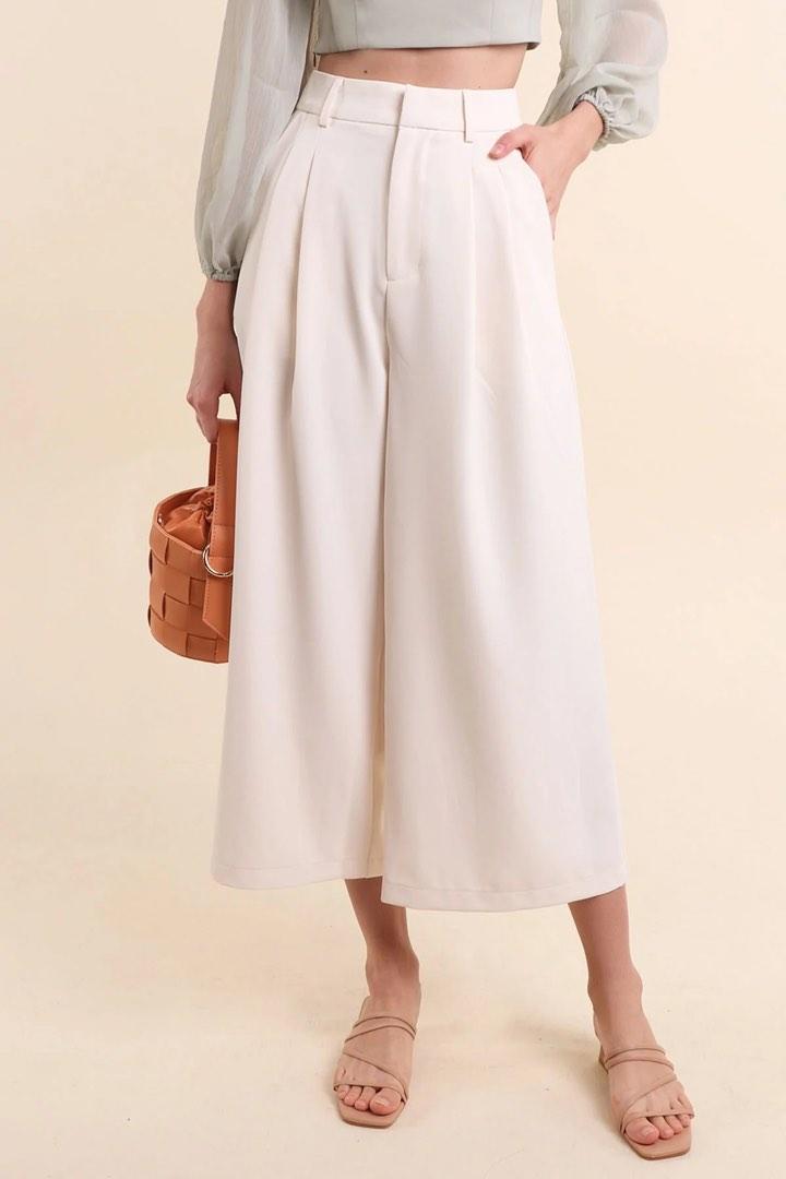 ALVIE WIDE-LEGGED PANTS IN IVORY CREAM, Women's Fashion, Bottoms, Other ...