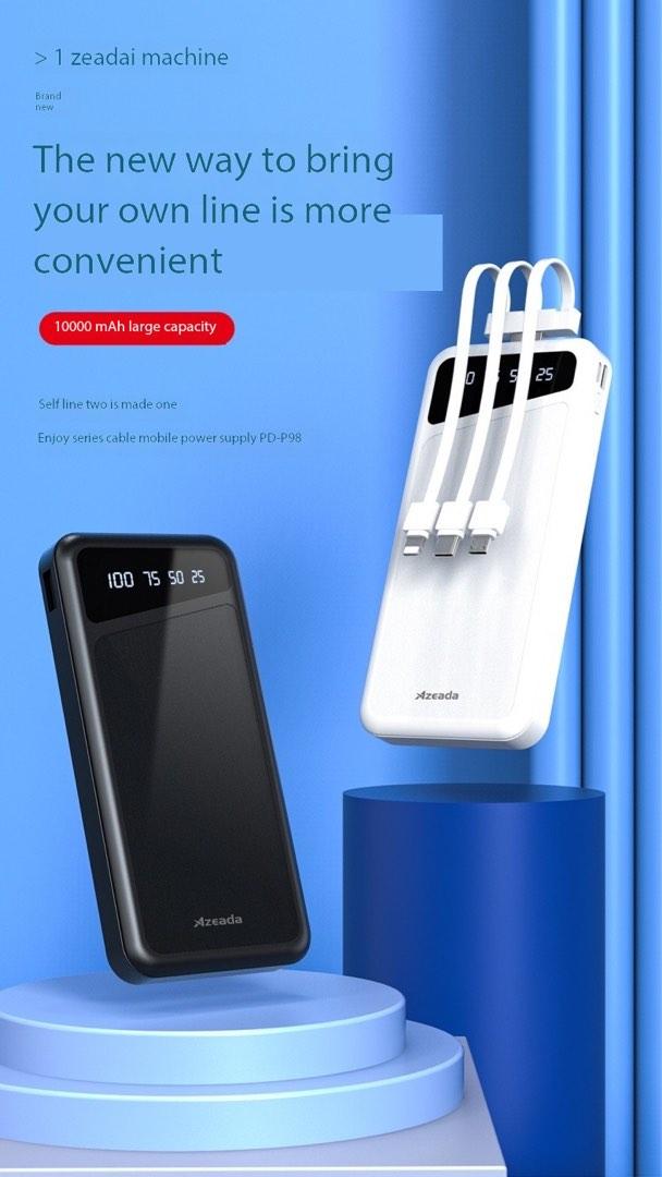 Azeada PD-P98 10000mah powerbank imagine powerbank with built -in cable ...