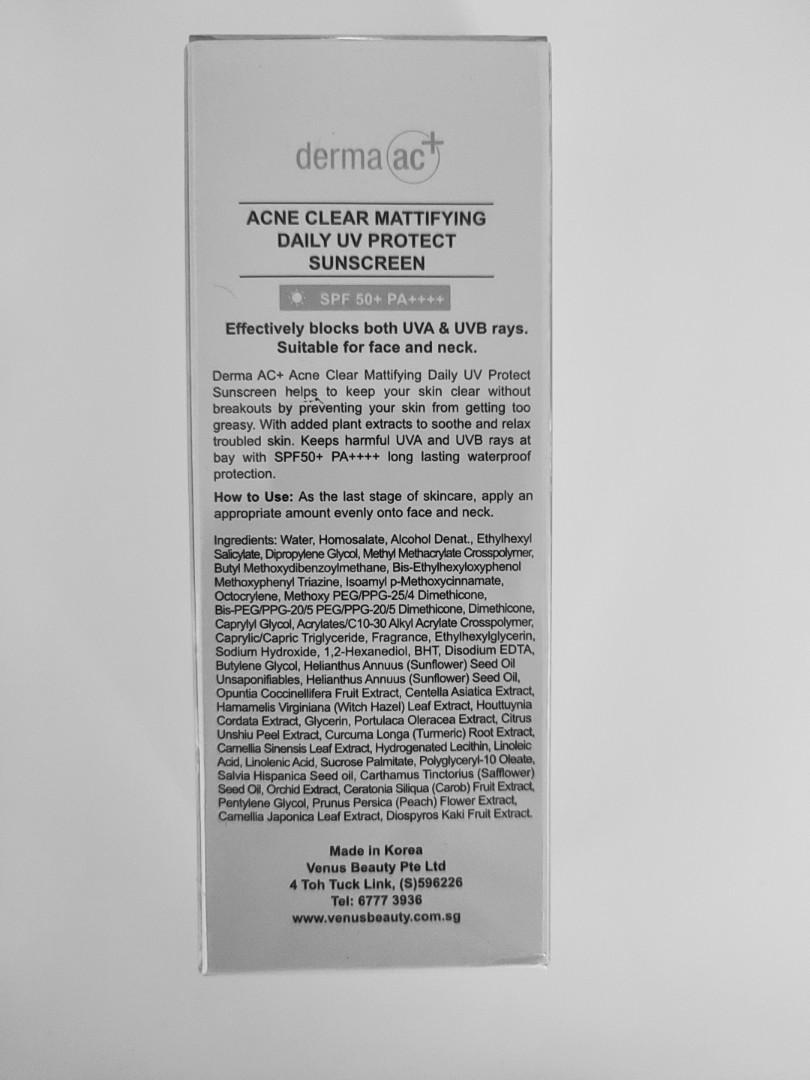 Derma Ac+ Acne Clear Mattifying Daily Sunscreen SPF50+, Beauty ...