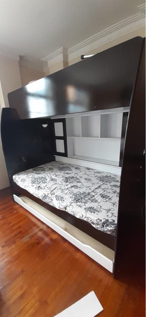 Double decker bed with 3 layers, Furniture & Home Living, Bedding ...