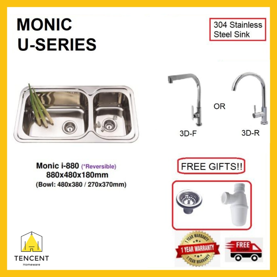 (!!Free Delivery!!) Monic Stainless steel Kitchen Sink i-880 with Tap ...
