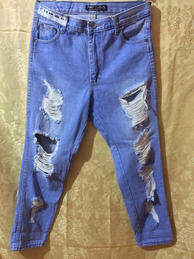 Highwaist Tattered Boyfried Jeans, Women's Fashion, Bottoms, Jeans on ...