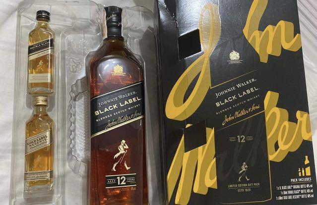 JOHNNIE WALKER 1L Black Label+ 2 miniature bottles of Gold, and Double ...