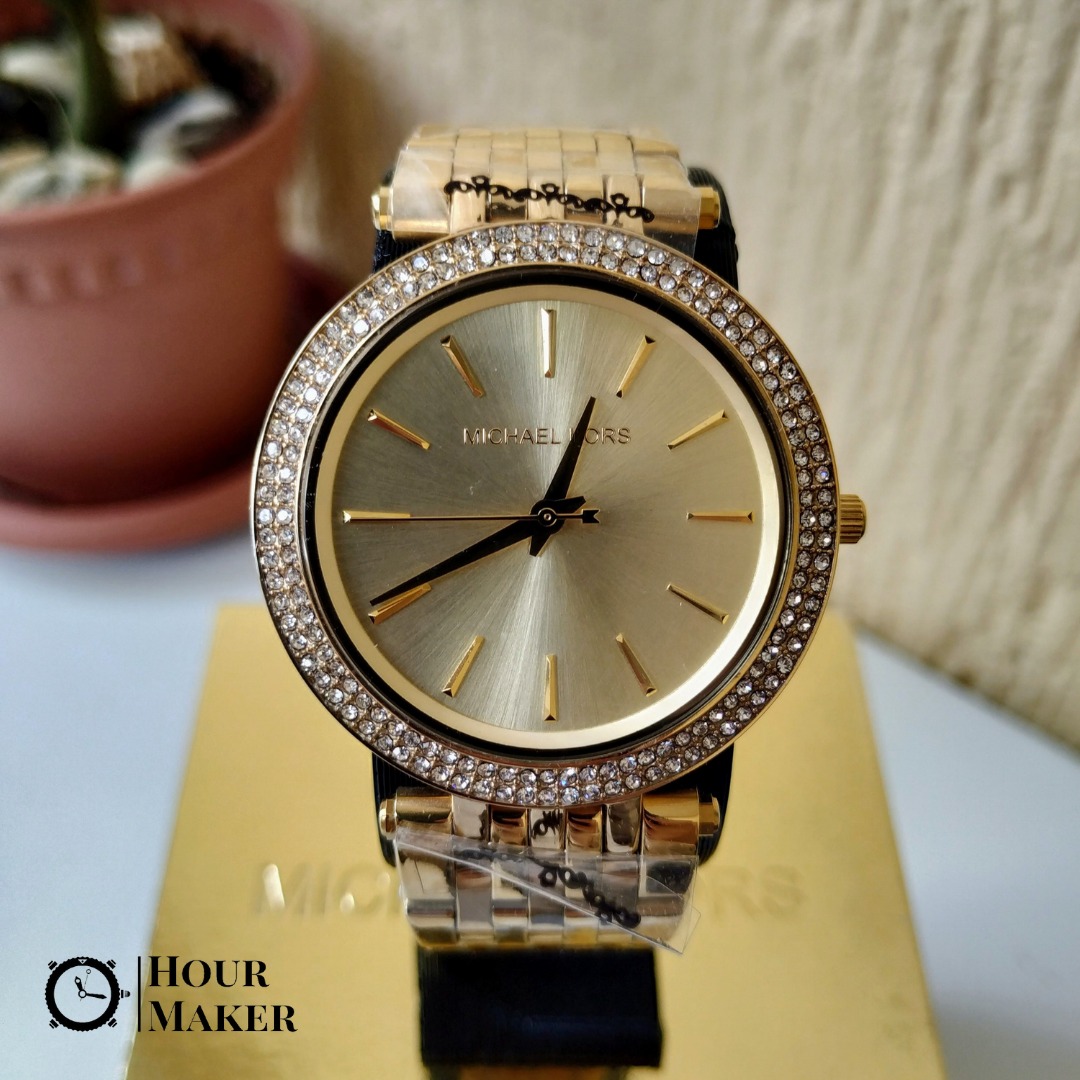 MICHAEL KORS MK3191 Darci Glitz Gold Dial Pave Bezel Ladies Watch ...