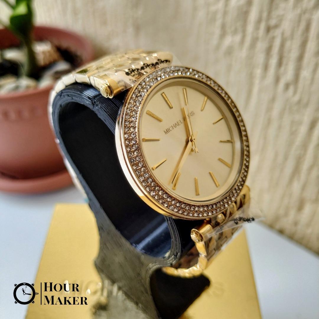 MICHAEL KORS MK3191 Darci Glitz Gold Dial Pave Bezel Ladies Watch ...