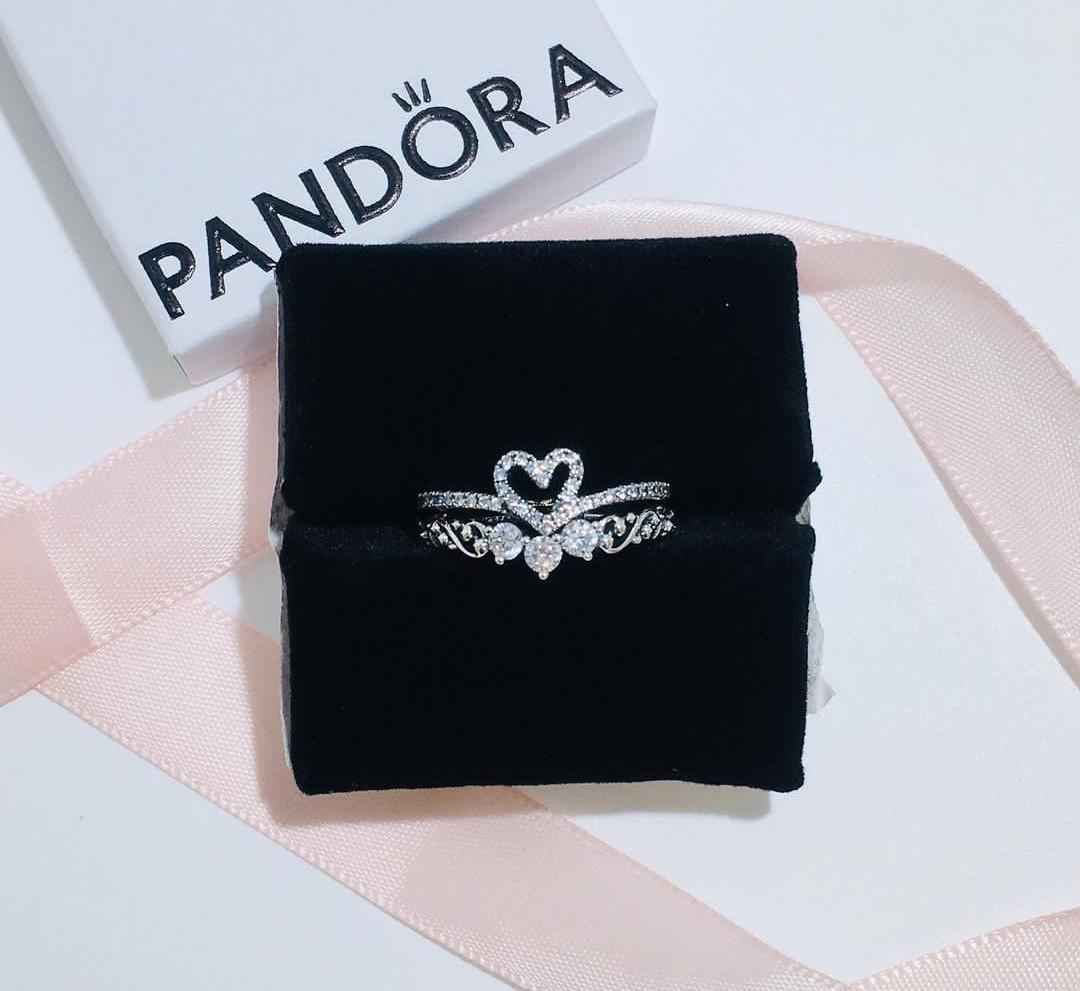 Pandora silver regal ring stack heart pave ring in silver, Women's ...