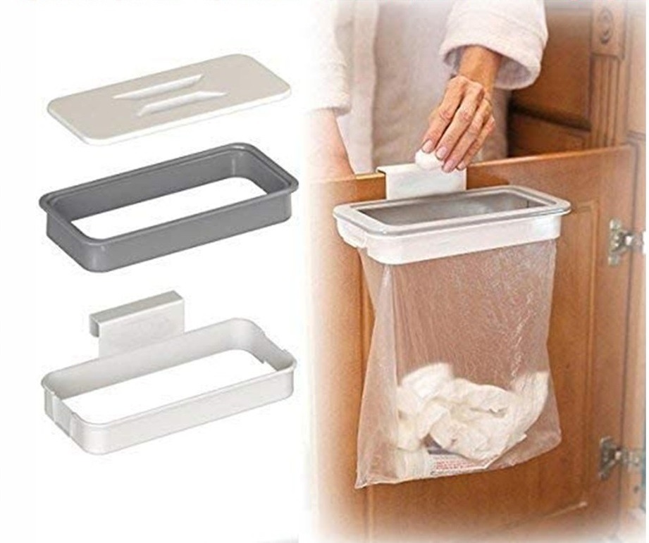 PLASTIC TRASH RACK PORTABLE HANGING ORGANIZER TRASH BAG HOLD WITH LID ...