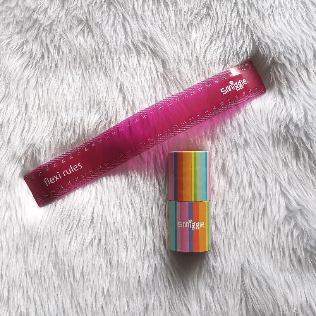 Smiggle 24 Color Pencils & Pink Flexible Ruler - Colored Flexi Tube ...